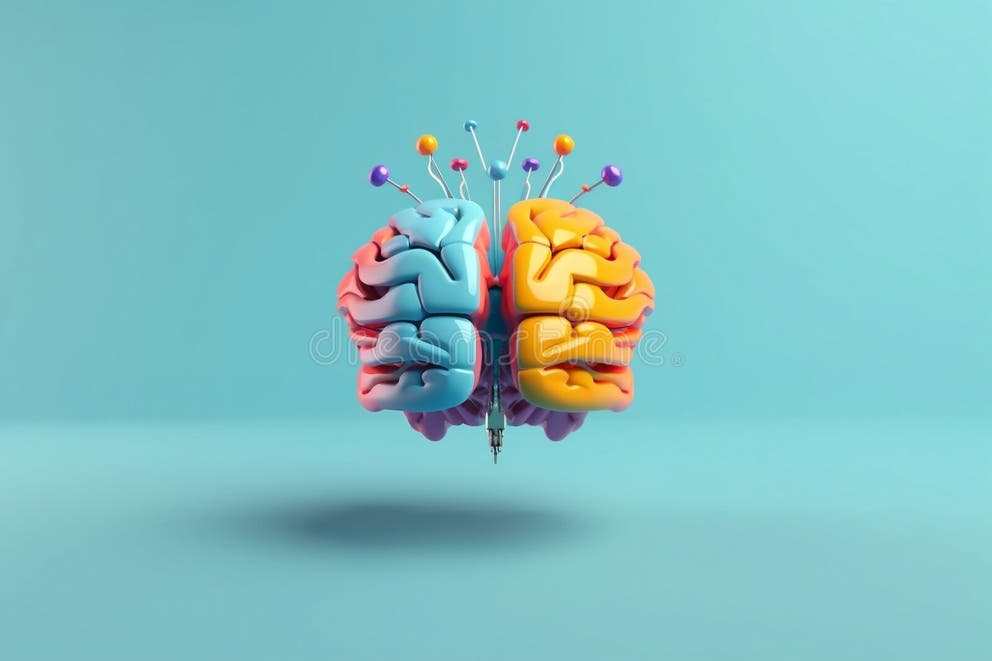 Colorful Brain Fly on Blue Background. Generative AI Stock Illustration ...