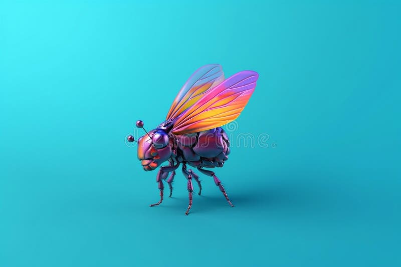 Colorful Brain Fly on Blue Background. Generative AI Stock Illustration ...