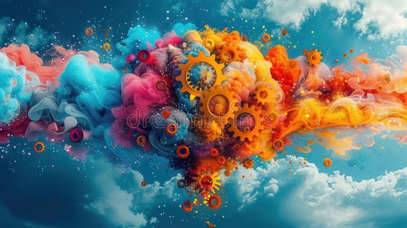Colorful Brain with Gears: Creative and Analytical Thinking Concept ...