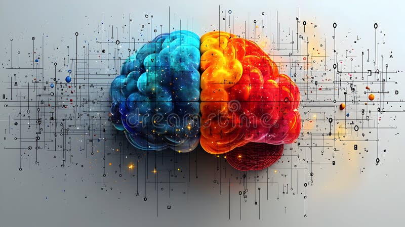 Colorful Brain Hemispheres on Textured Background Stock Illustration ...