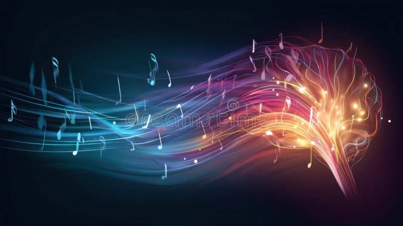 Creative Representation of a Happy Brain with Music Notes and Vibrant ...