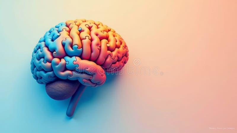 Colorful Brain Illustration with Jigsaw Pattern Pieces in Gradient ...