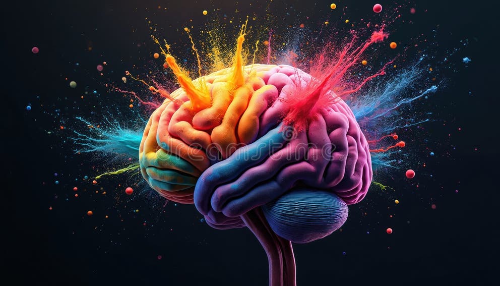 Colorful Brain Illustration, Representing Creative Explosion, Intellect, Knowledge. Mind Blown ...