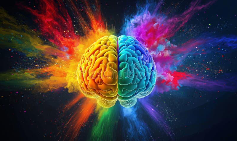 Colorful Brain Illustration Representing Creativity and Intelligence with Vibrant Energy Bursts ...