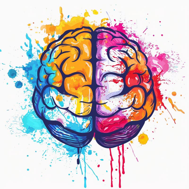 Colorful Brain Illustration with Splattered Paint Stock Illustration ...