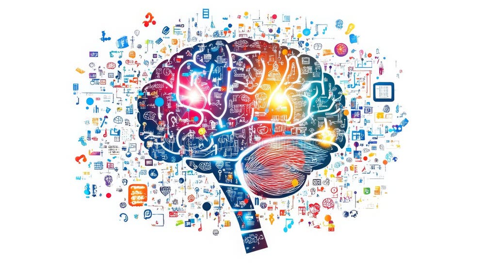 Colorful Brain Illustrations and Tech Icons Showcase Artificial ...