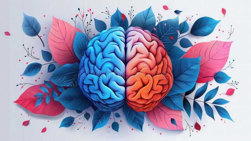 Colorful Brain with Leaves - Vector Illustration for Creative Thinking ...