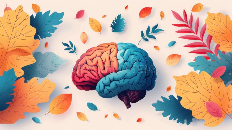 Colorful Brain with Leaves - Vector Illustration for Creative Thinking ...