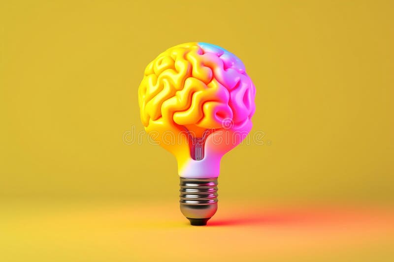 Colorful Brain with Lightbulb on Yellow Background. Generative AI Stock ...