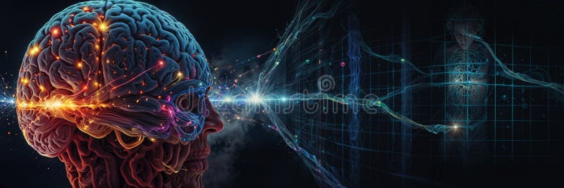 Colorful Brain, Merging or Combined Technology with Close-up of the ...