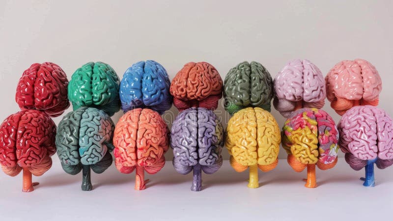 Colorful Brain Model Collection Display on White Background Stock ...