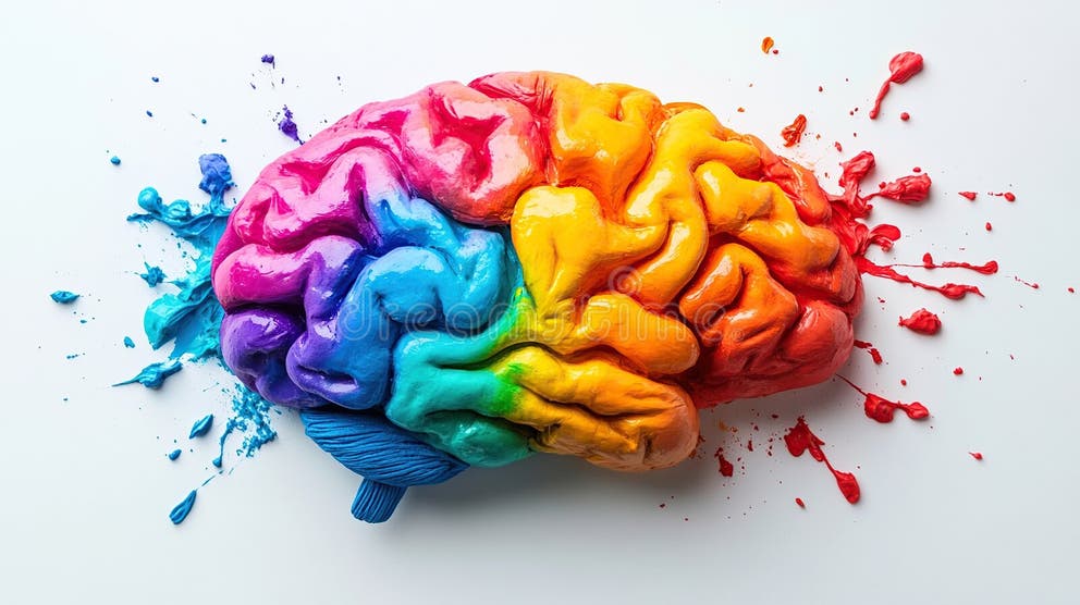 Colorful Brain Model Splattered with Paint on White Background Stock ...