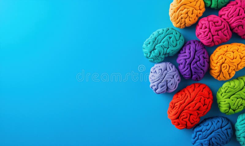 Colorful Brain Models Arranged on Blue Background for Educational and ...