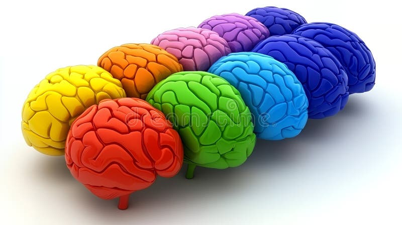 Colorful Brain Models Arranged in a Row Stock Illustration ...