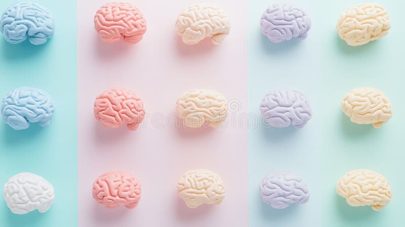 Colorful Brain Models on Pastel Backdrop Stock Illustration ...
