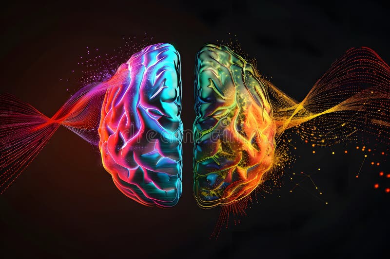 Vibrant Brain with Neural Connections and Sound Waves on Dark ...