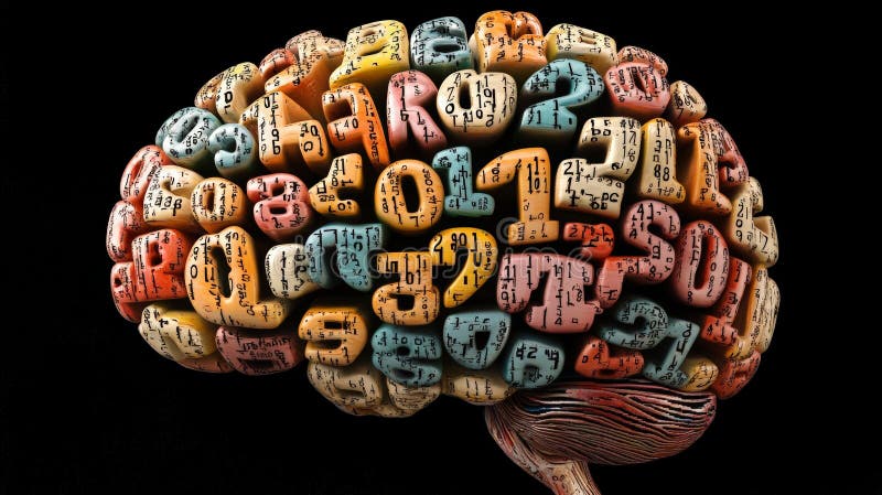 Colorful Brain with Numbers and Mathematical Formulas on Black ...
