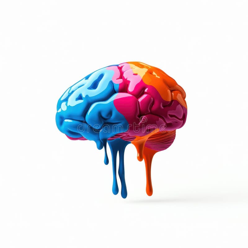 Colorful Brain with Paint Drips on White Background Stock Illustration ...
