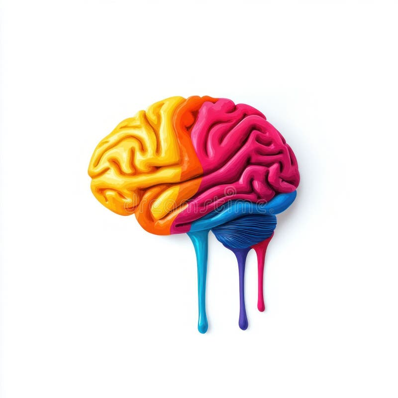 Colorful Brain with Paint Drips on White Background Stock Illustration ...