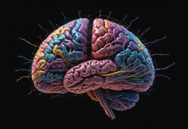 Colorful Brain with Pixels and Wires Levitating Against Black ...