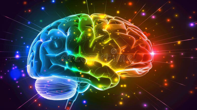 A Colorful Brain with Rainbow Colors and a Rainbow in the Background ...
