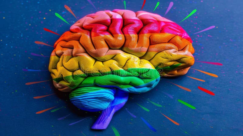 A Colorful Brain with Rainbow Colors and a Rainbow in the Background ...
