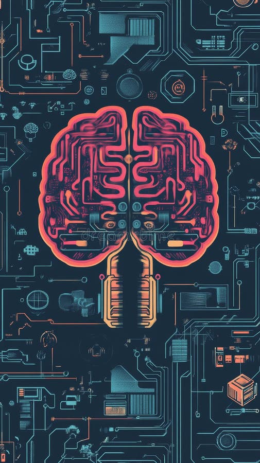 A Colorful Brain with a Red and Blue Background Stock Illustration ...