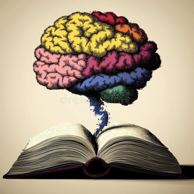 Colorful Brain Rising from Open Book, Creative and Vibrant Symbolism ...