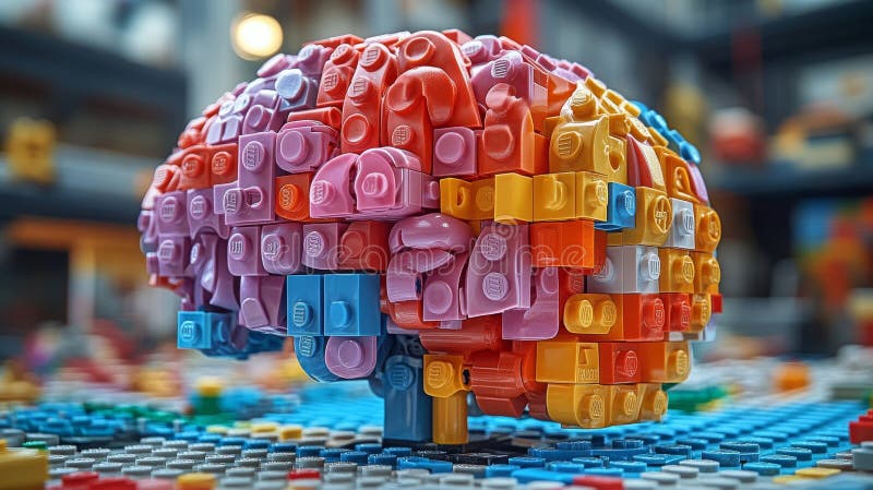 Colorful Brain Sculpture Crafted from Plastic Bricks in a Creative ...