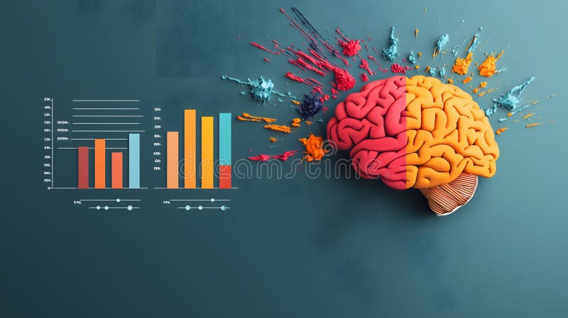 Vividly Rendered Brain with Artistic Paint Splashes Symbolizing ...