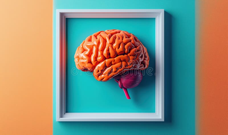 Colorful Brain Sculpture in a Modern Frame Against Vibrant Background ...