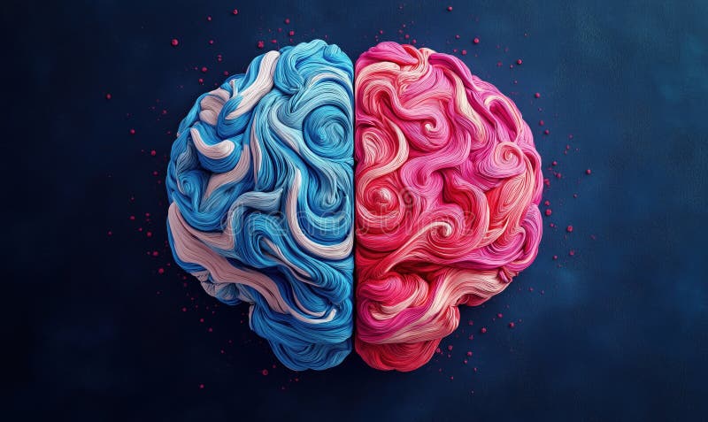 Colorful Brain Sculpture Representing Creativity and Logic with Pink ...