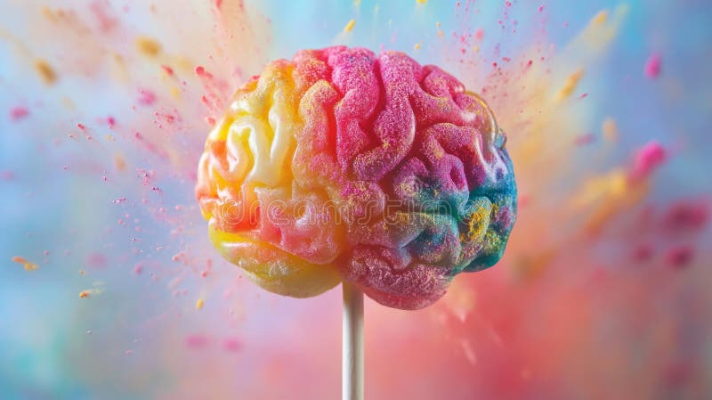 Colorful Brain Shaped Lollipop Exploding with Vibrant Powder Stock ...