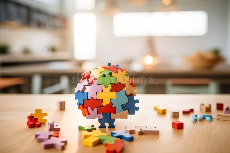 Colorful Brain Shaped Puzzle with Geometric Shapes, Symbolizing ...