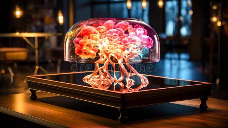 Colorful Brain is Shown on a Table in a Dark Room Stock Illustration ...