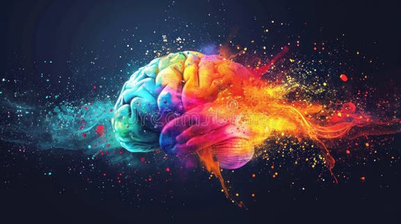 A Colorful Brain with a Splash of Paint on it, AI Stock Image - Image ...