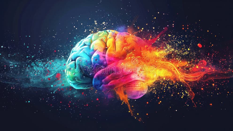 A Colorful Brain with a Splash of Paint on it, AI Stock Image - Image ...