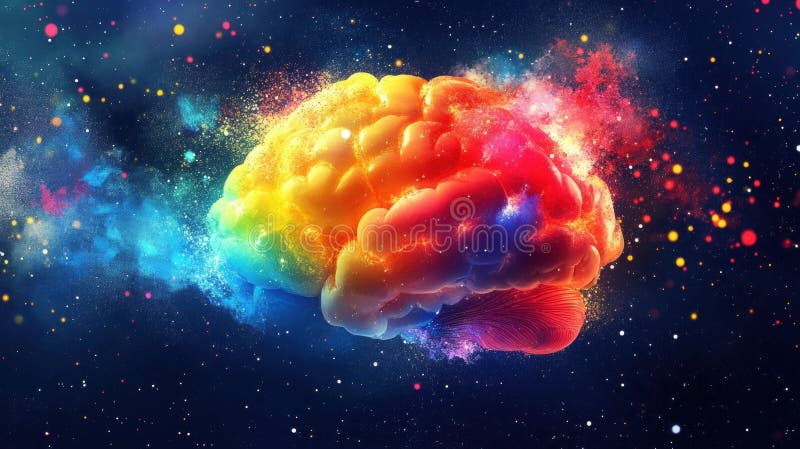 Colorful Brain Surrounded by Vibrant Cosmic Galaxy Effects Stock ...