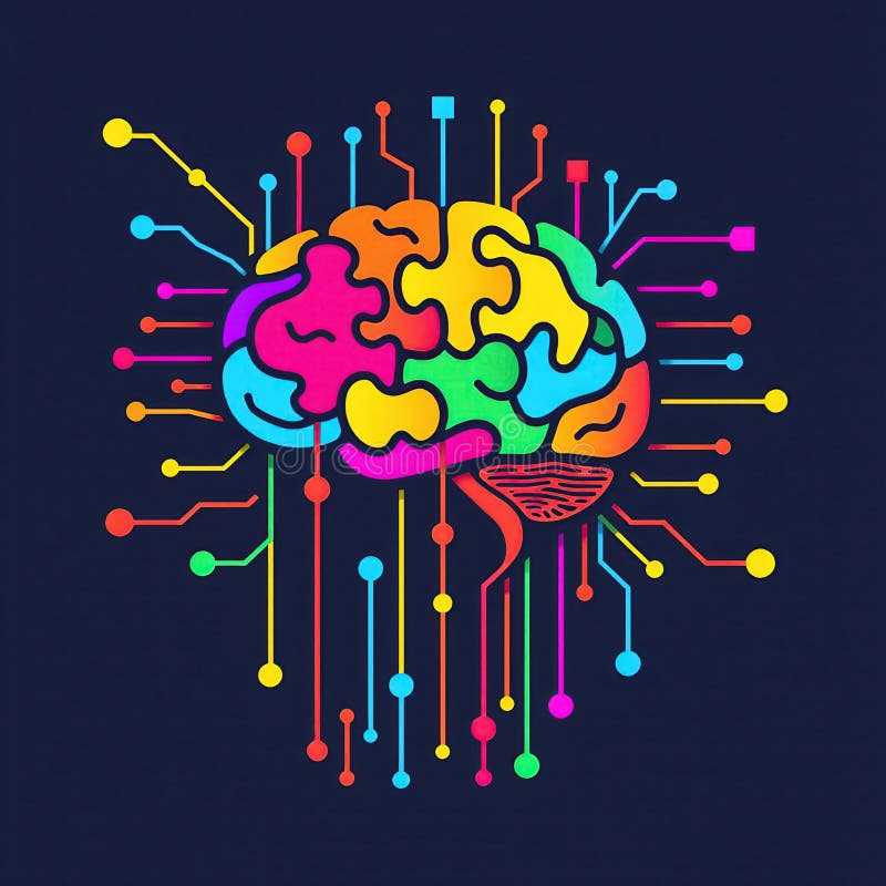 Colorful Brain Symbol with Circuit Elements Depicting Technology Stock ...