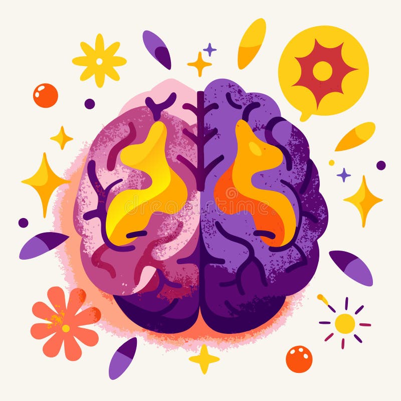 Colorful Brain Vector Illustration with Artistic Elements Stock ...