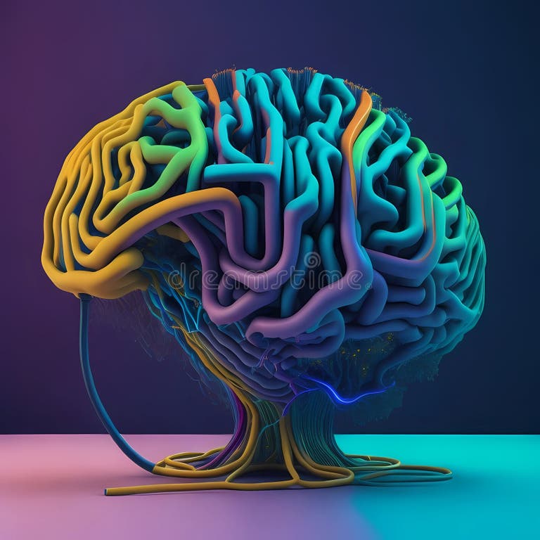 Colorful Brain with Wire and Cable Stock Illustration - Illustration of ...