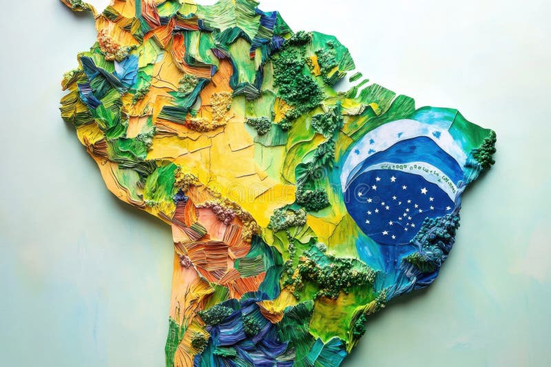 Colorful Brazil Map in Textured Art Style Stock Illustration ...