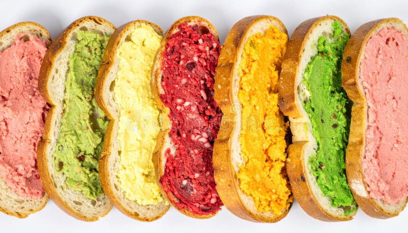 Colorful Bread Slices with Various Spreads Stock Illustration ...