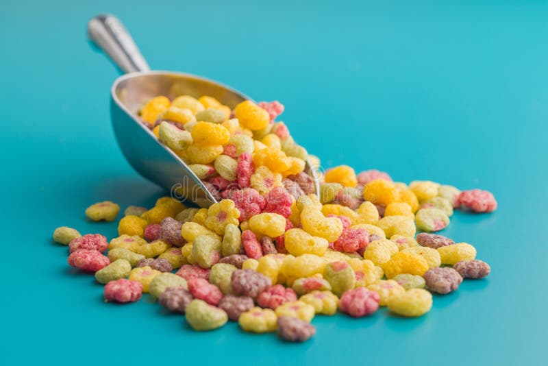 Colorful Breakfast Cereals in the Shape of Various Fruit on Scoop on ...