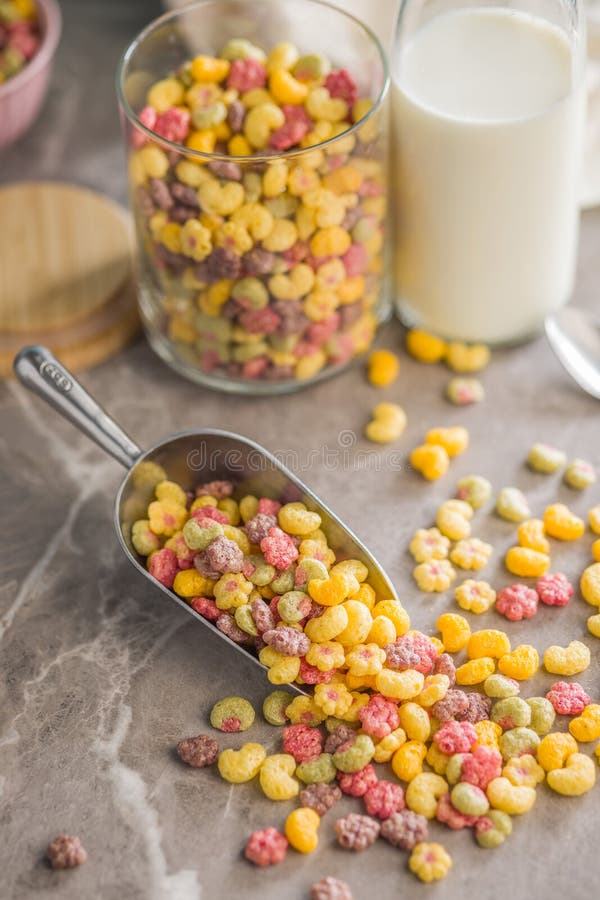 Colorful Breakfast Cereals in the Shape of Various Fruit on Scoop on ...