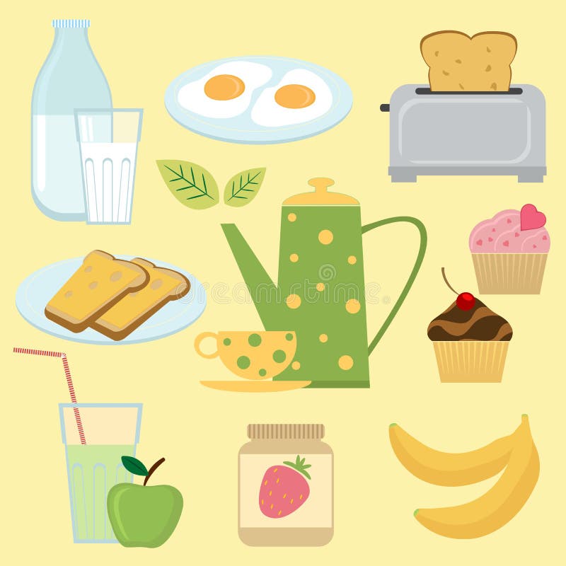 Classic Breakfast Cartoon Set with Pancakes, Cerea Stock Vector ...