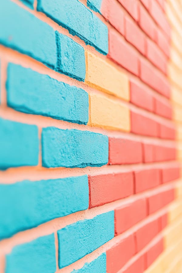 Colorful Brick Wall with Alternating Red and Blue Patterns Stock Image ...