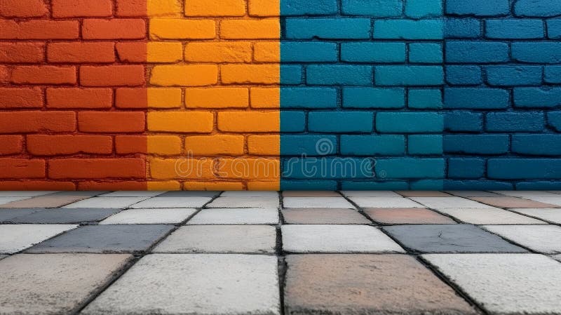 Colorful Brick Wall Background with Gray Checkered Floor Stock Photo ...