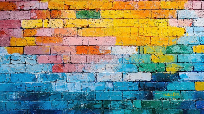 Colorful Brick Wall with Different Colors of Paint Stock Image - Image ...