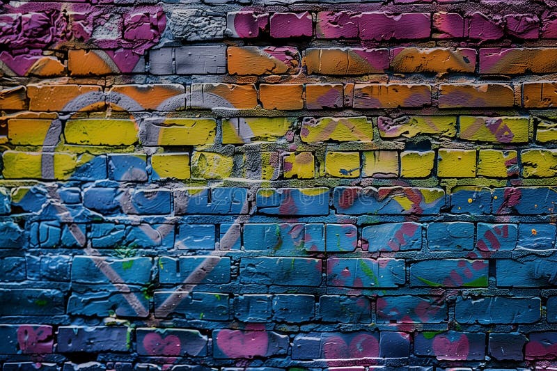 Colorful Brick Wall with Heart Graffiti and Vibrant Gradient Shades ...